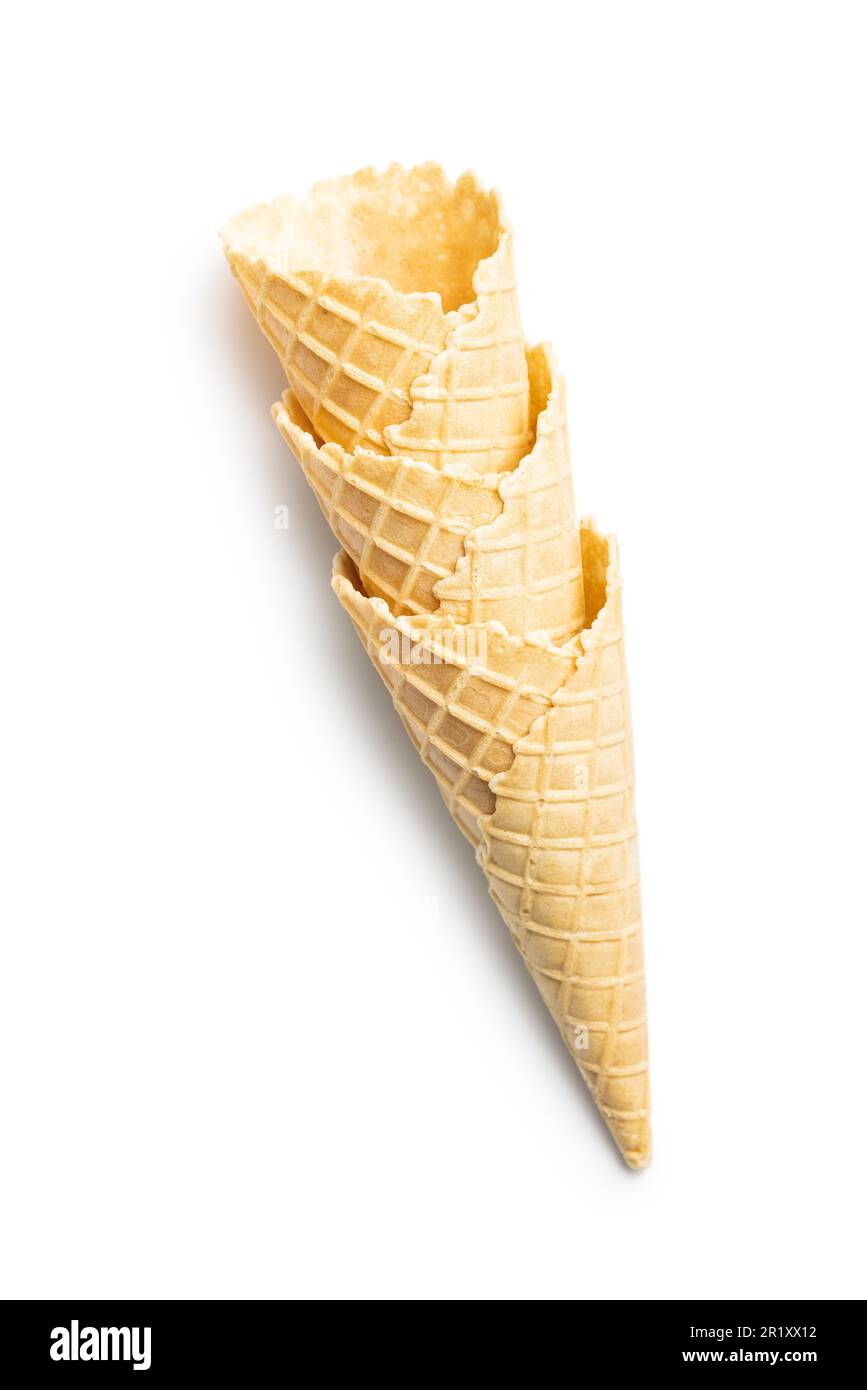 Empty wafer cone. Sweet ice cream cornet isolated on the white ...