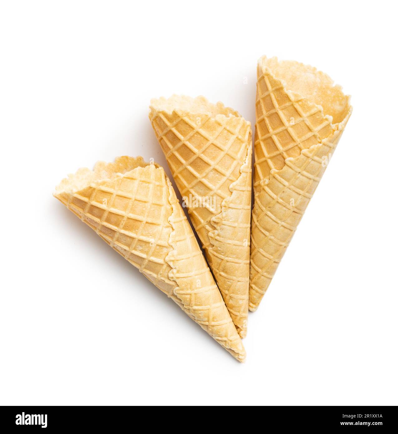 Empty wafer cone. Sweet ice cream cornet isolated on the white ...