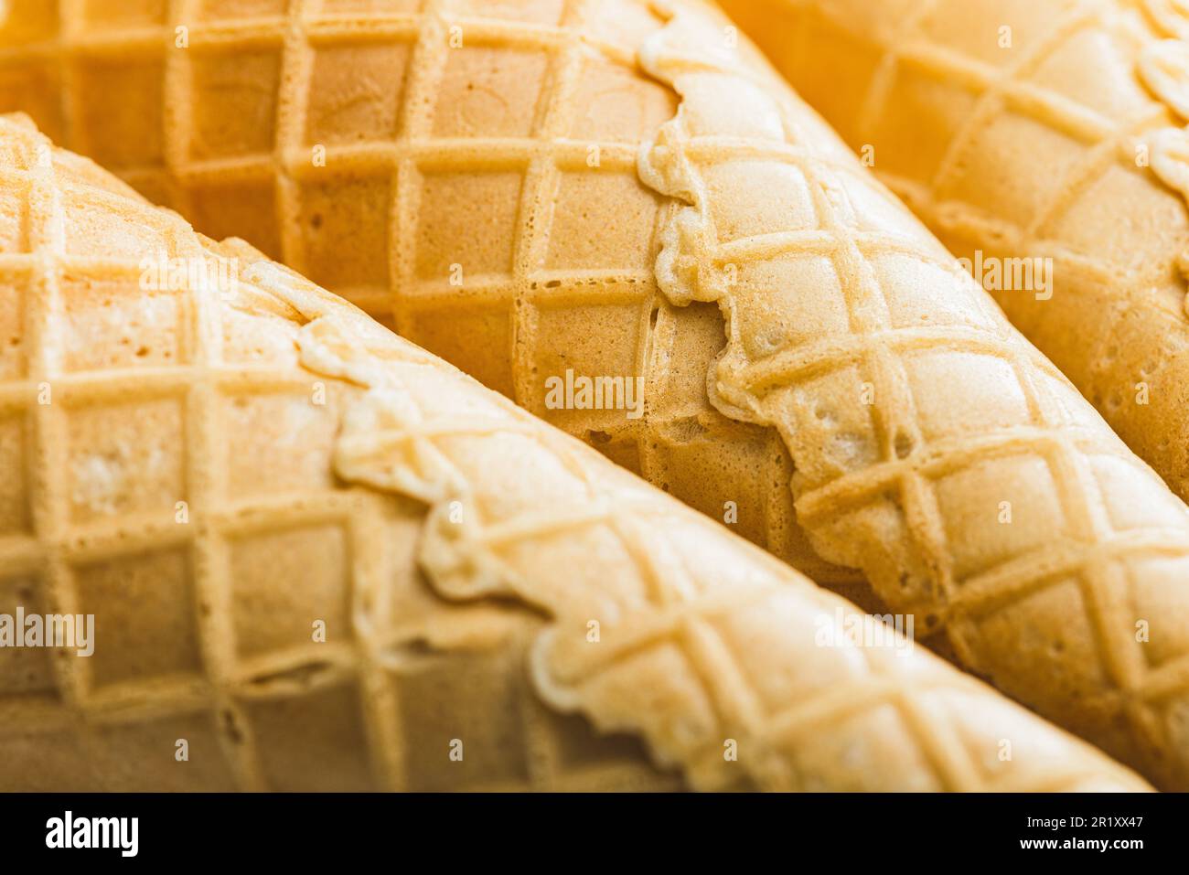 Empty wafer cone. Sweet ice cream cornet. Closeup Stock Photo - Alamy