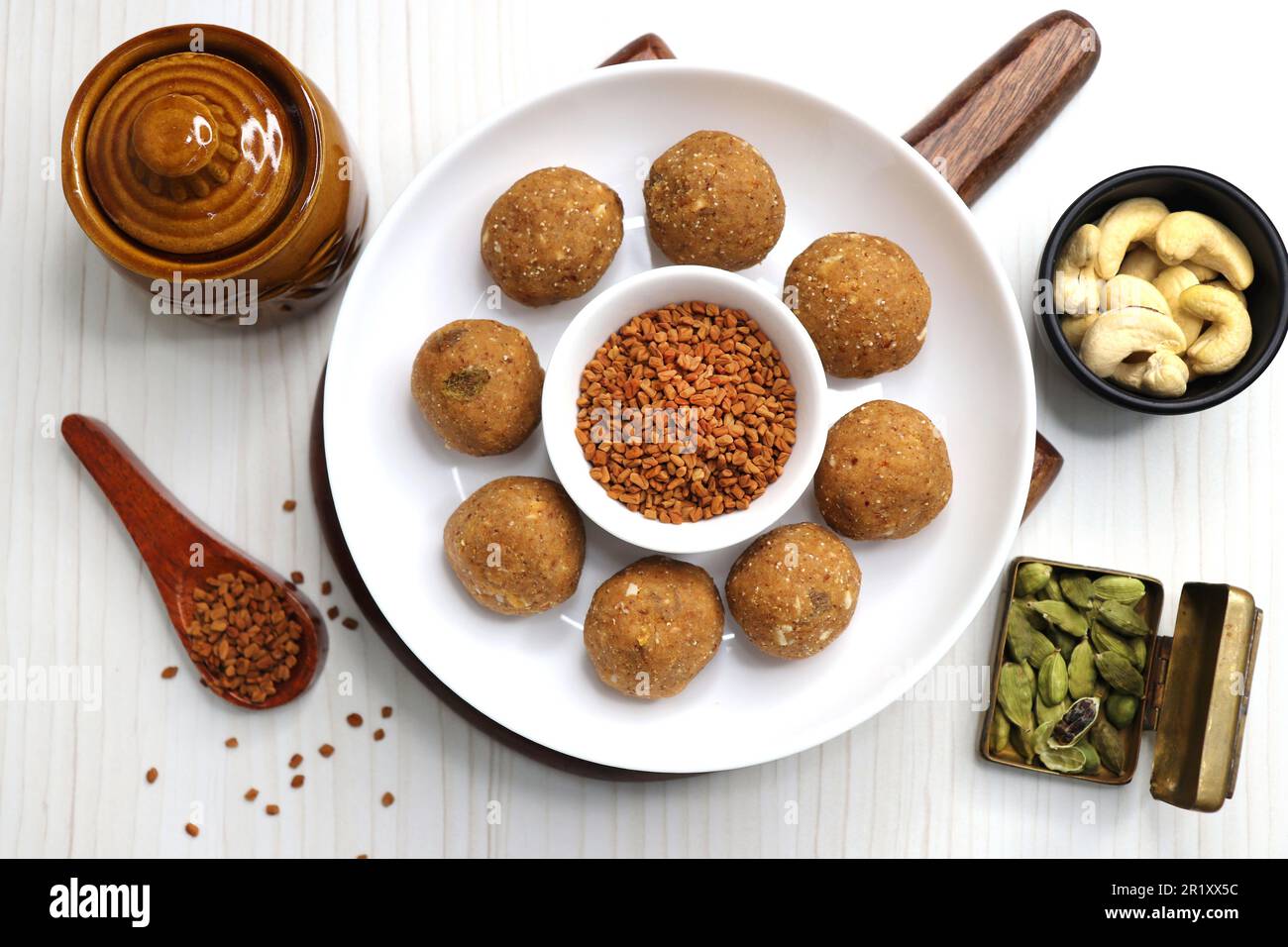 Gond and Methi Ke Laddu or Pinni. Fenugreek Laddu Made From Fenugreek Seeds, Saunf, Jaggery, and ...