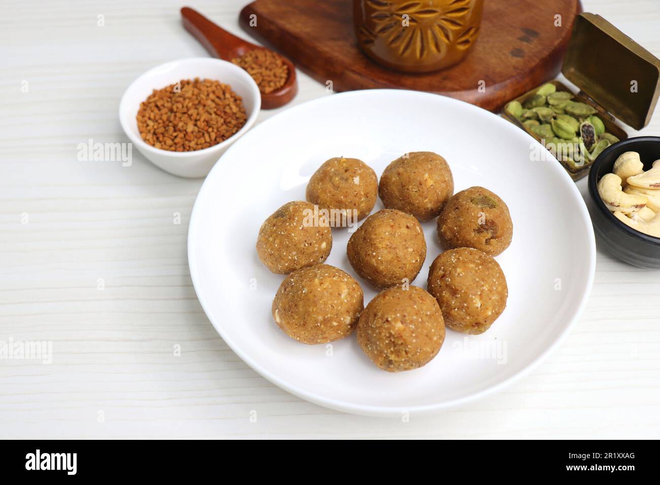Gond and Methi Ke Laddu or Pinni. Fenugreek Laddu Made From Fenugreek Seeds, Saunf, Jaggery, and ...