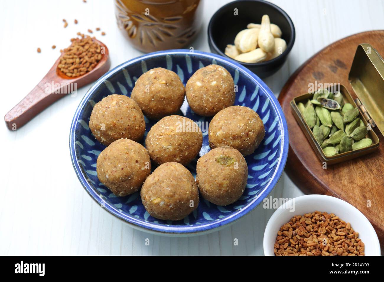 Gond and Methi Ke Laddu or Pinni. Fenugreek Laddu Made From Fenugreek Seeds, Saunf, Jaggery, and ...