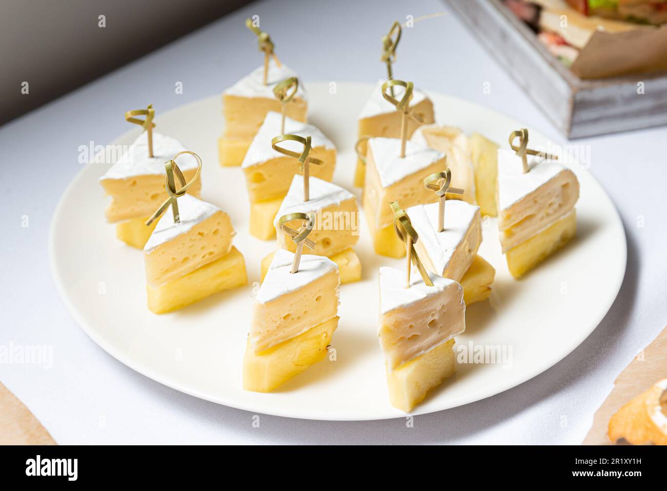 Delicious Canapes of Pineapple and Cheese. An appetizing plate of ...