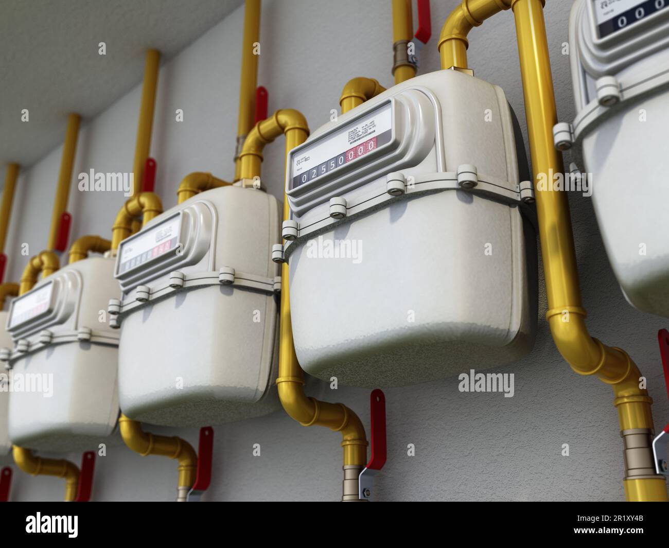 Domestic gas meters in a row. 3D illustration Stock Photo - Alamy