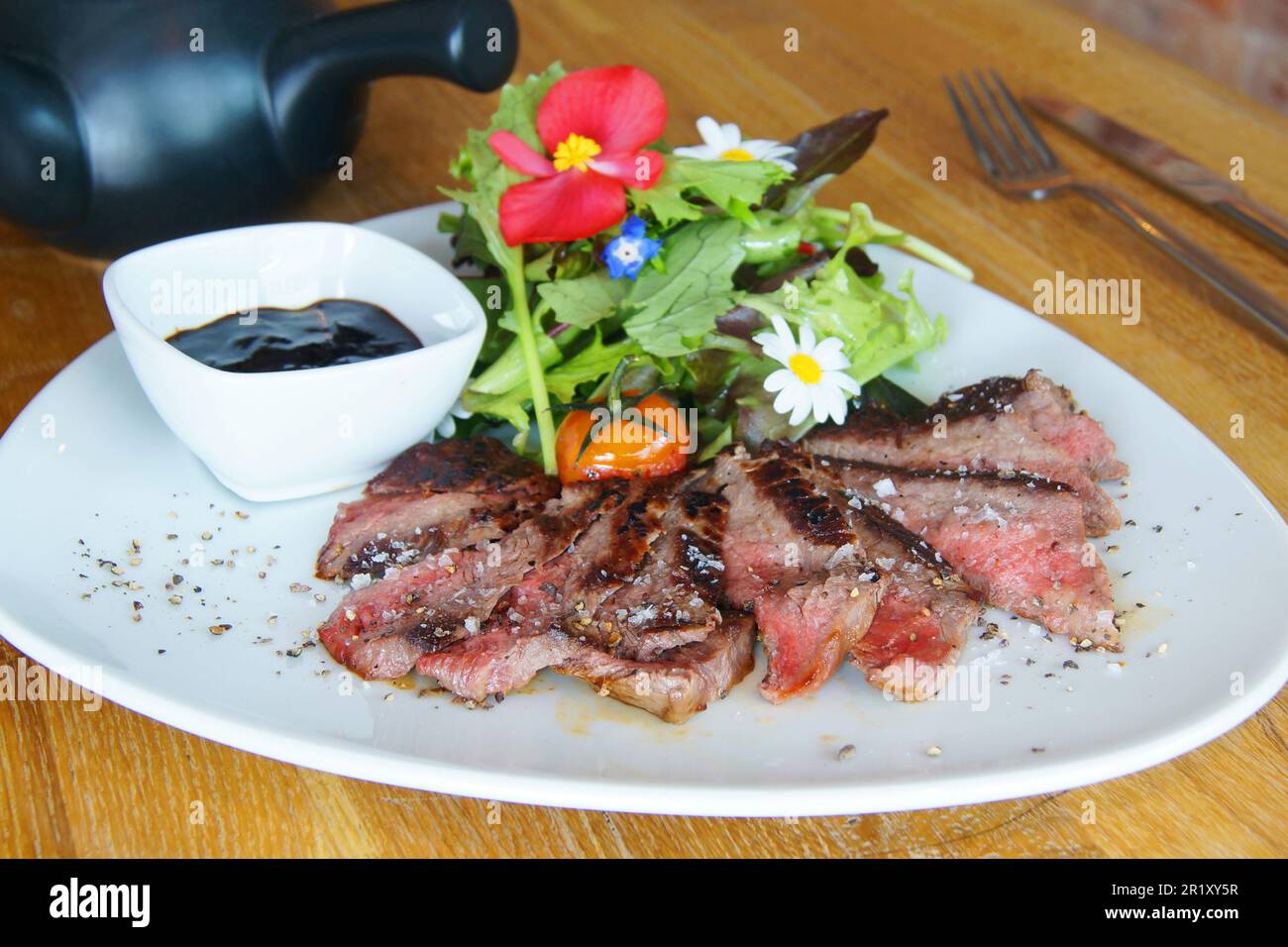 Premium veal T-bone steak cut in a restaurant in the Basque Country in ...