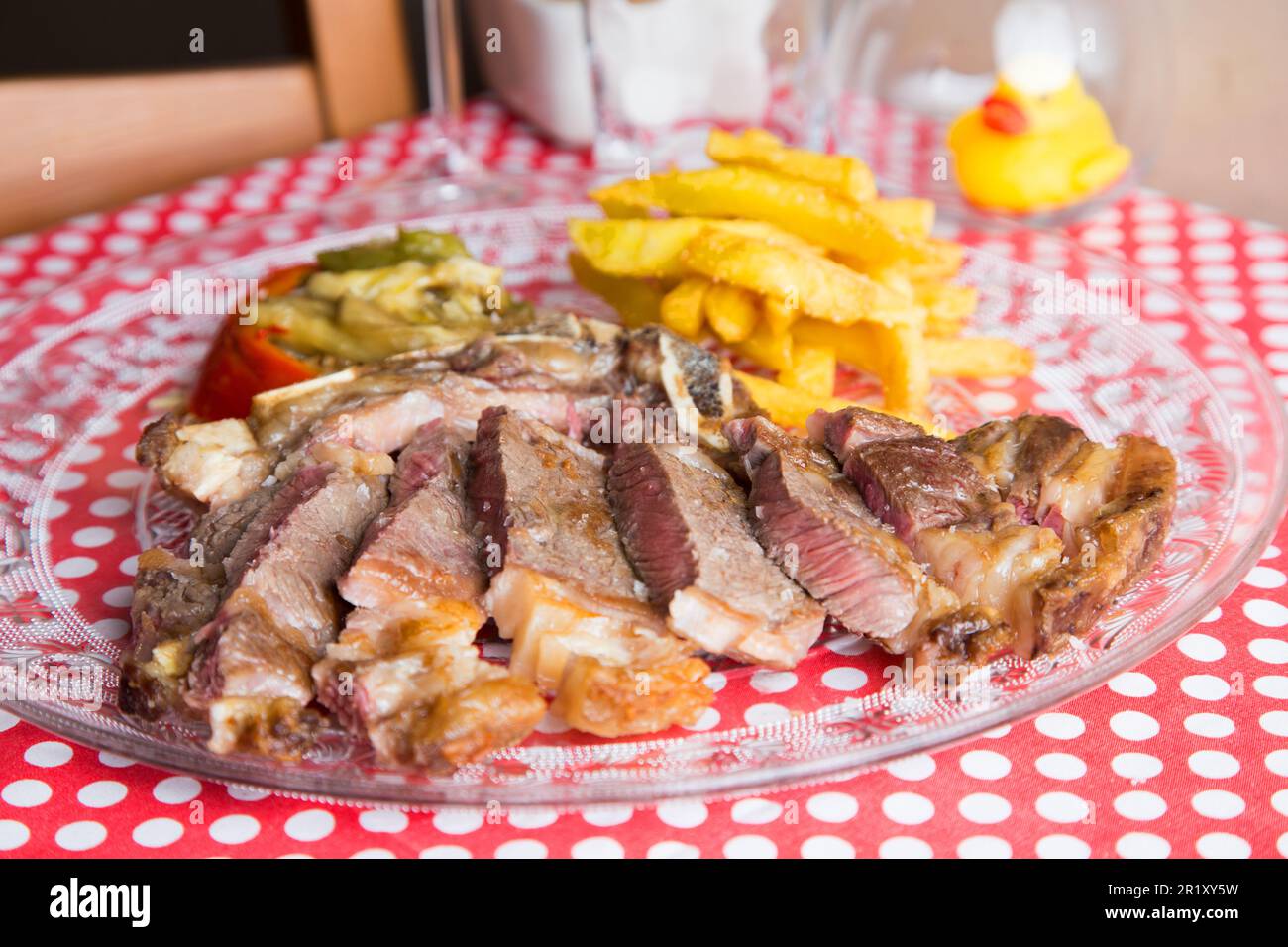 Premium veal T-bone steak cut in a restaurant in the Basque Country in ...
