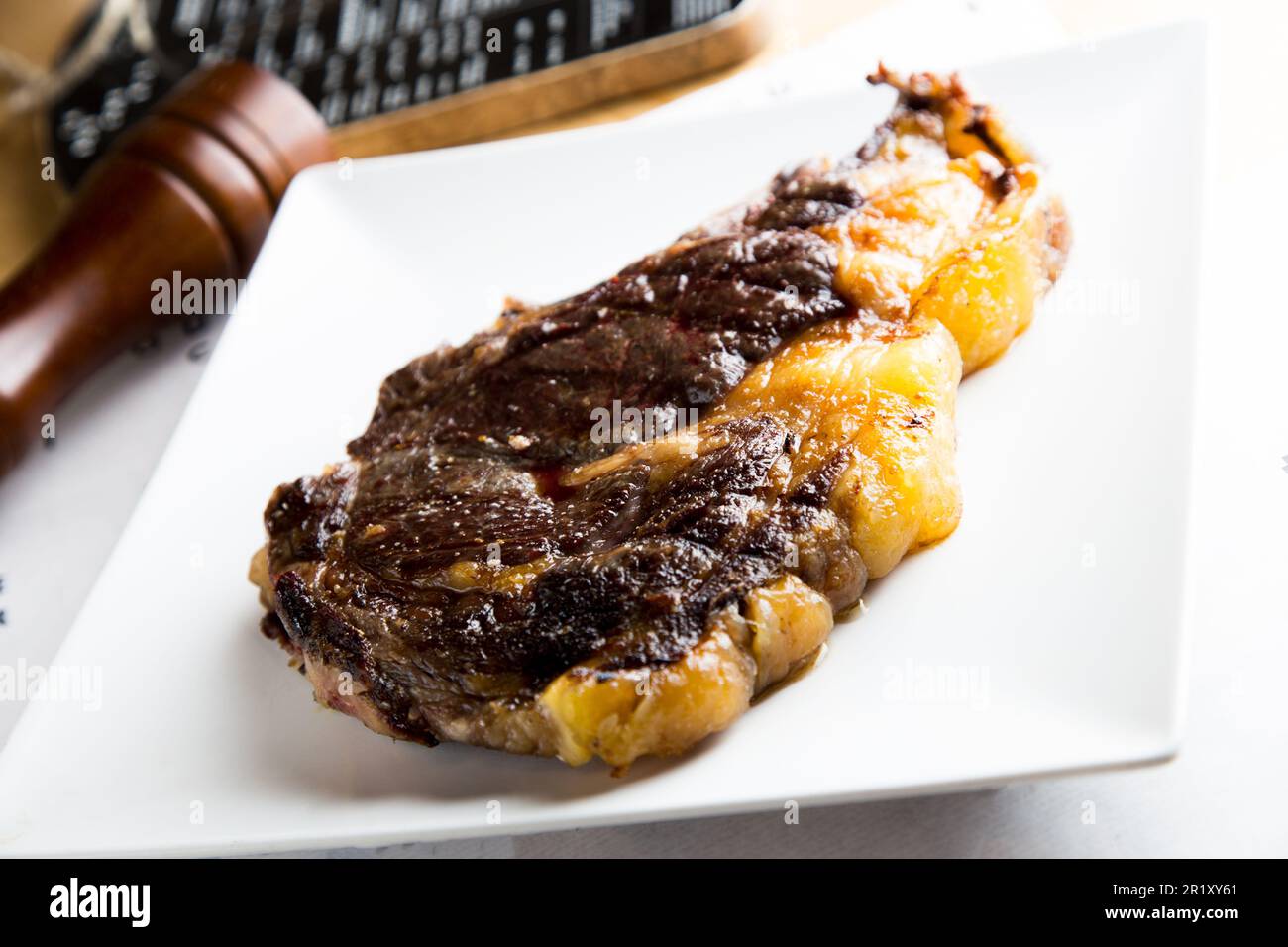 Premium veal T-bone steak cut in a restaurant in the Basque Country in ...