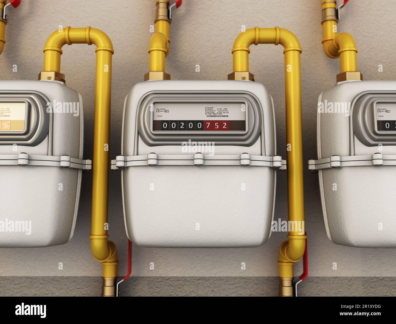 Domestic gas meters in a row. 3D illustration Stock Photo - Alamy