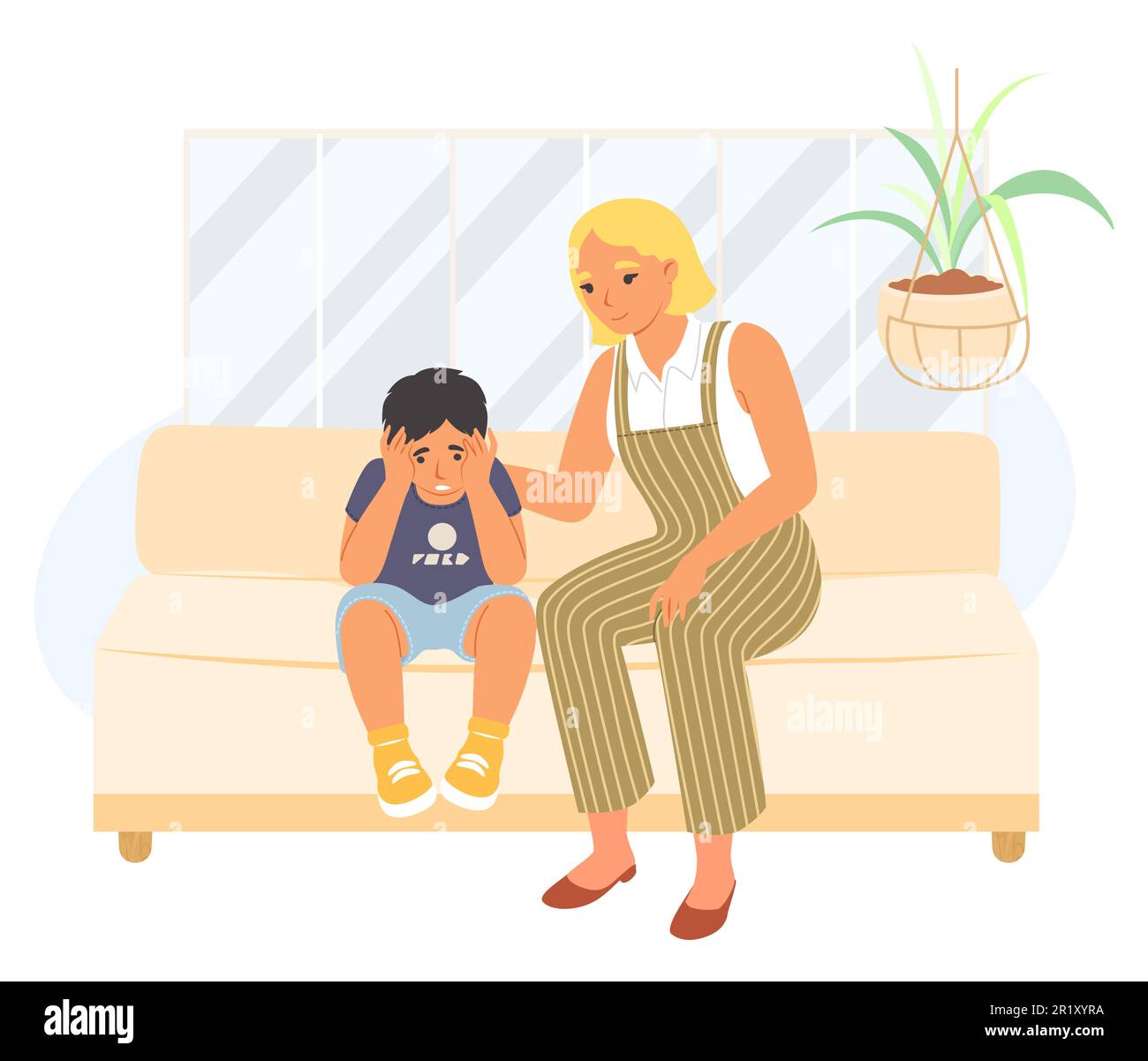 Loving mother supporting sad son child vector illustration Stock Vector ...