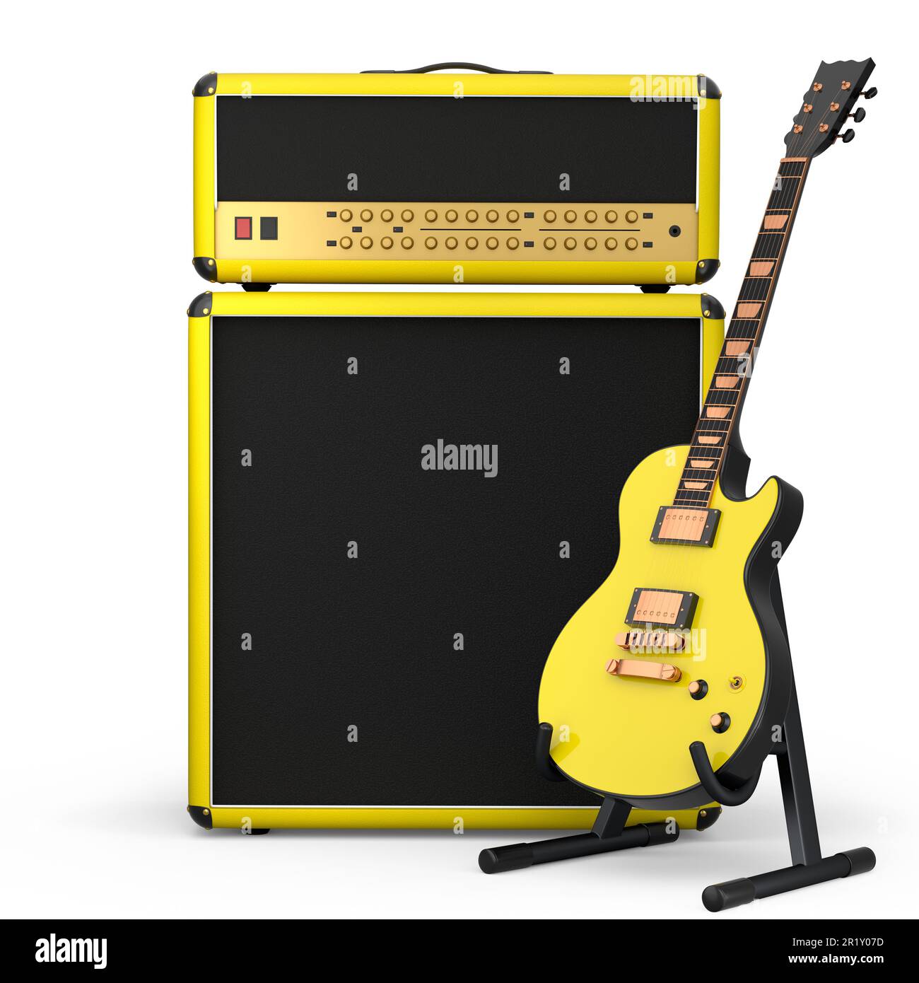 Classical amplifier with electric or acoustic guitar on stand isolated ...