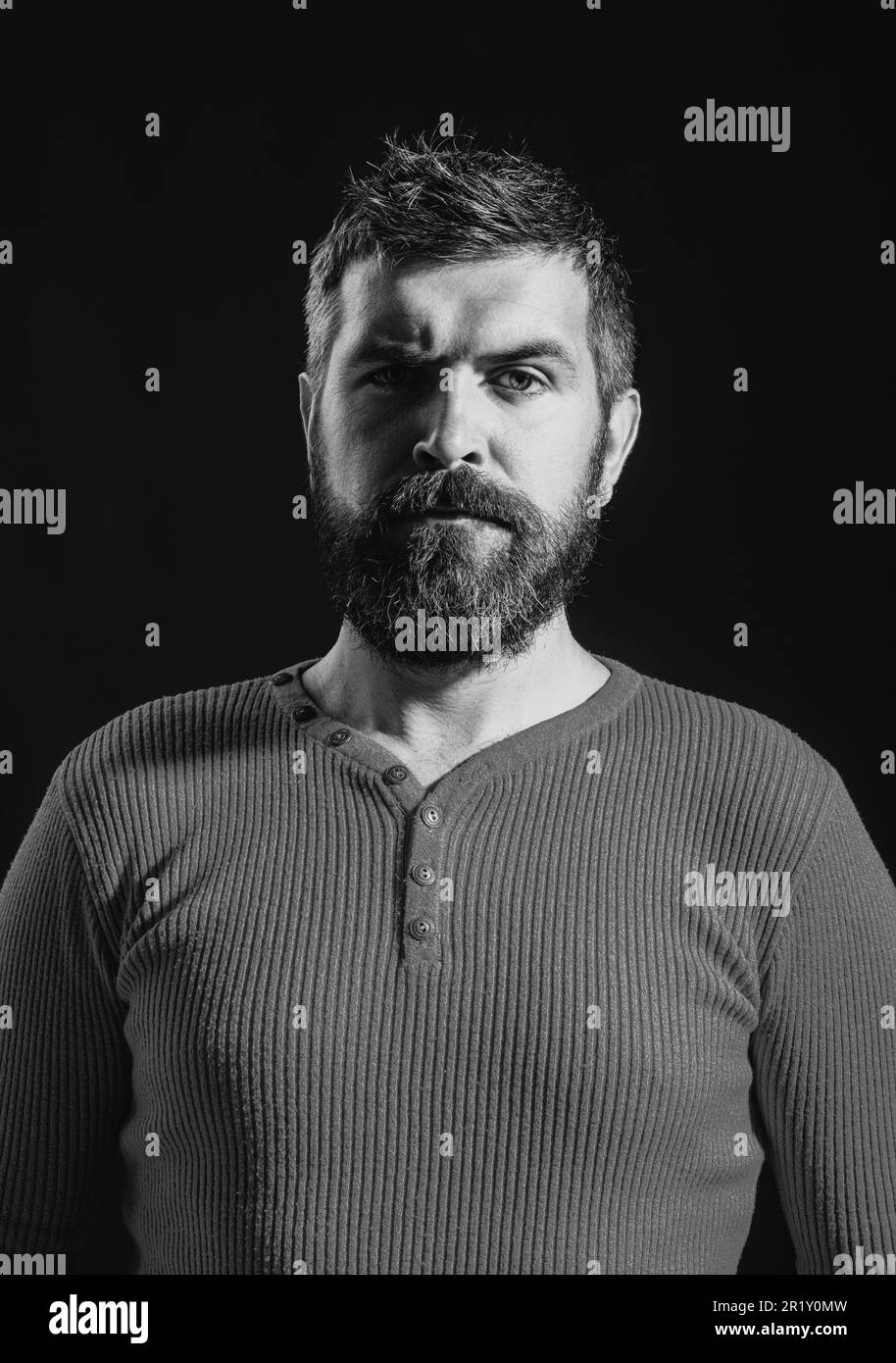 Serious man face. Bearded guy. Human expression emotion concept Stock ...