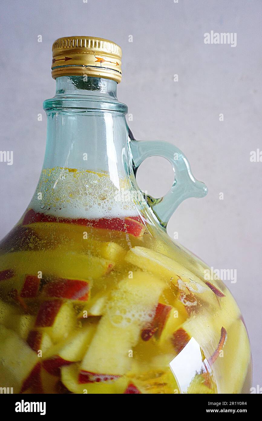 Fermentation of apple mead or fruit wine in a glass carboy Stock Photo ...