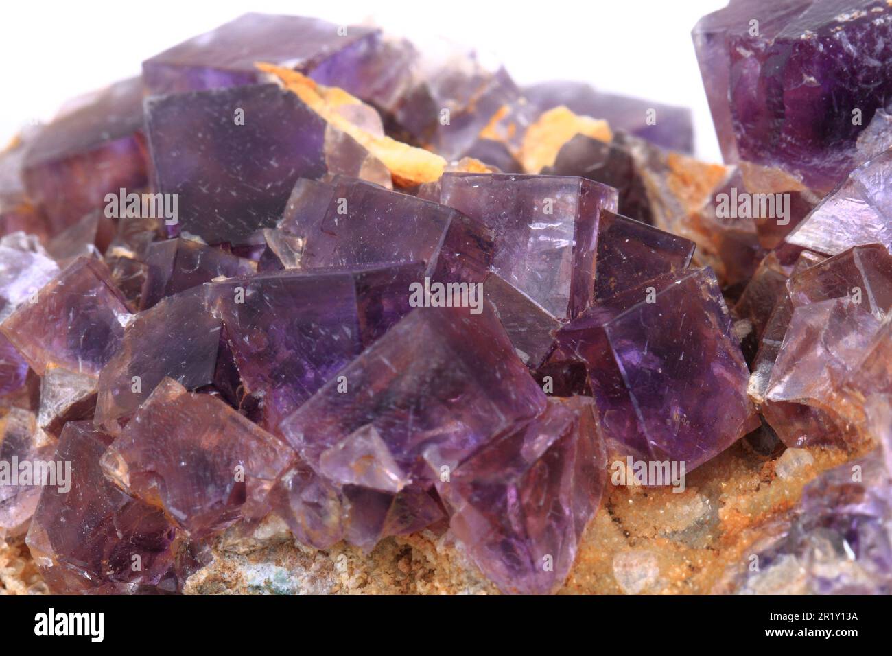 violet fluorite cubes isolated on the white background Stock Photo - Alamy