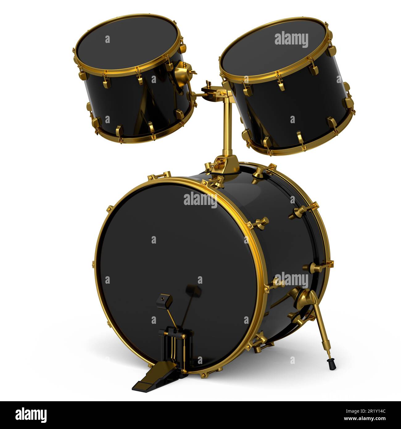 Set of realistic drums with pedal on white background. 3d render ...