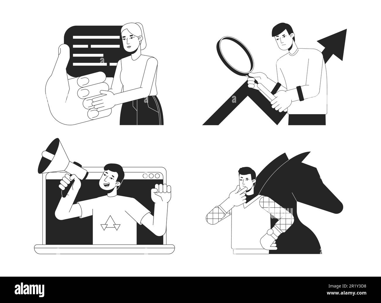 Internet marketing bw concept vector spot illustration set Stock Vector ...
