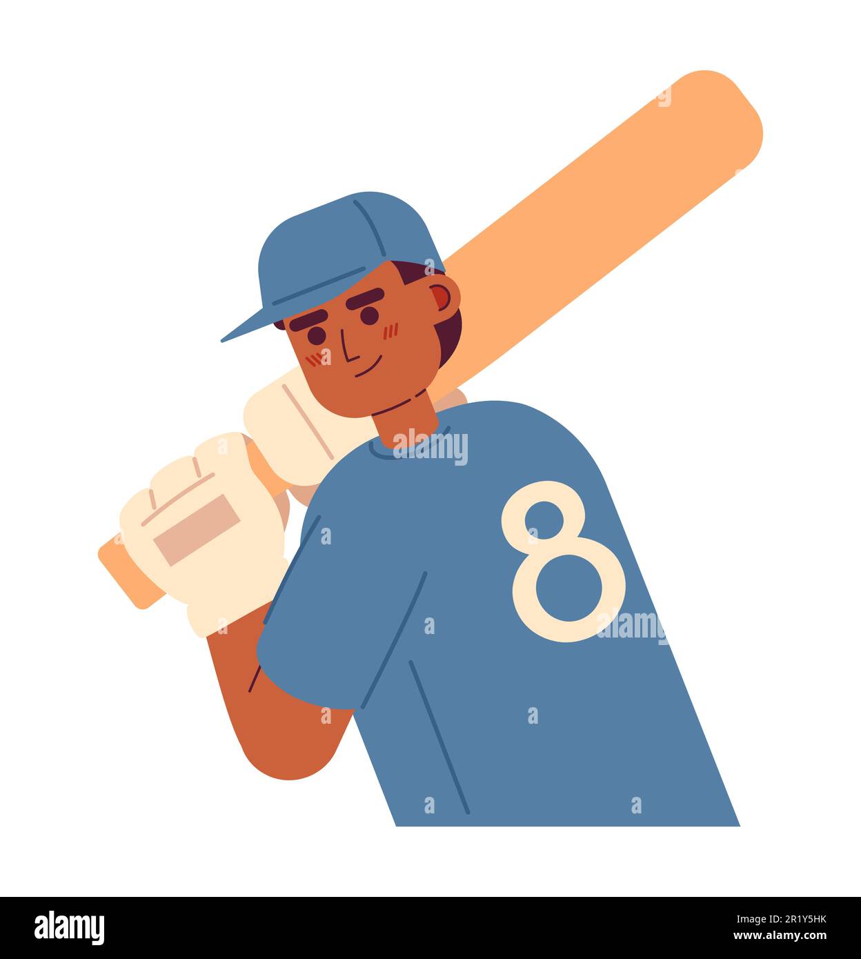 Male softball player gripping baseball bat semi flat colorful vector ...