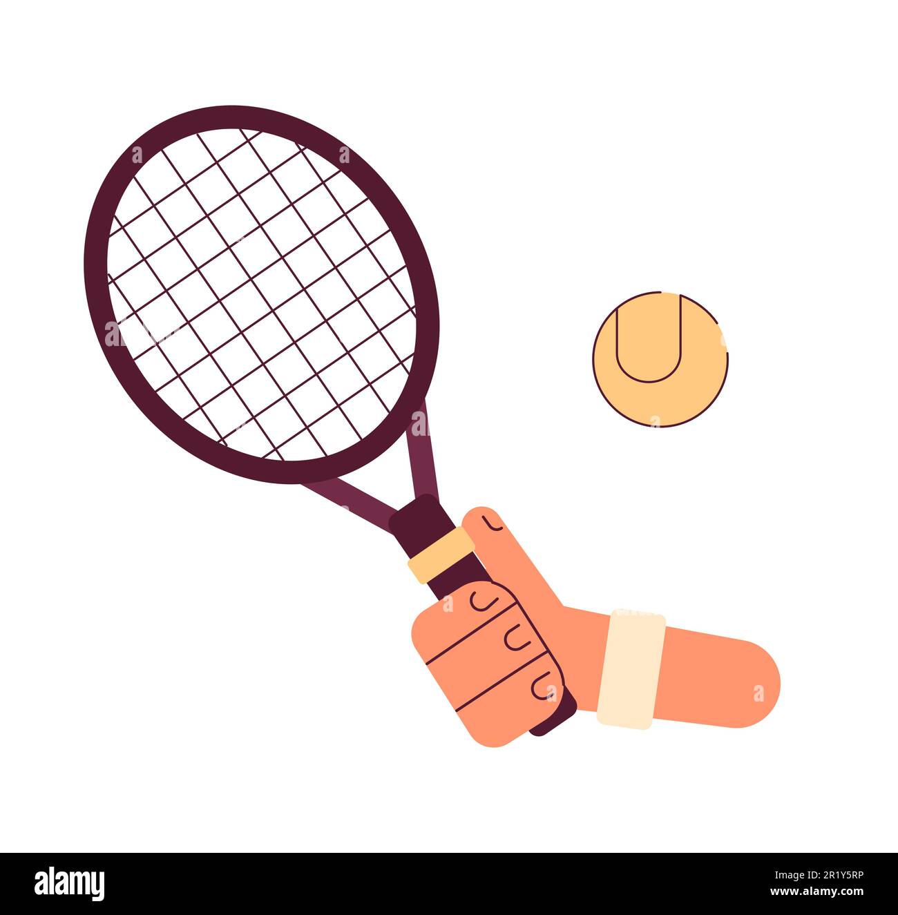 Hand with racket hitting tennis ball semi flat colorful vector first ...