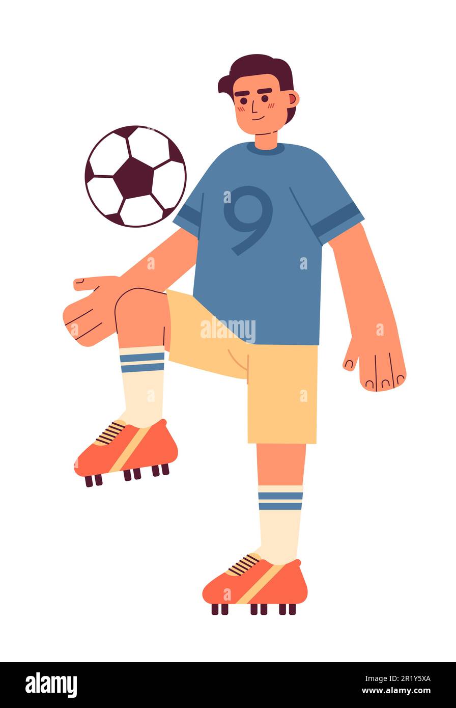 Young brazilian footballer kicking soccer ball semi flat colorful ...