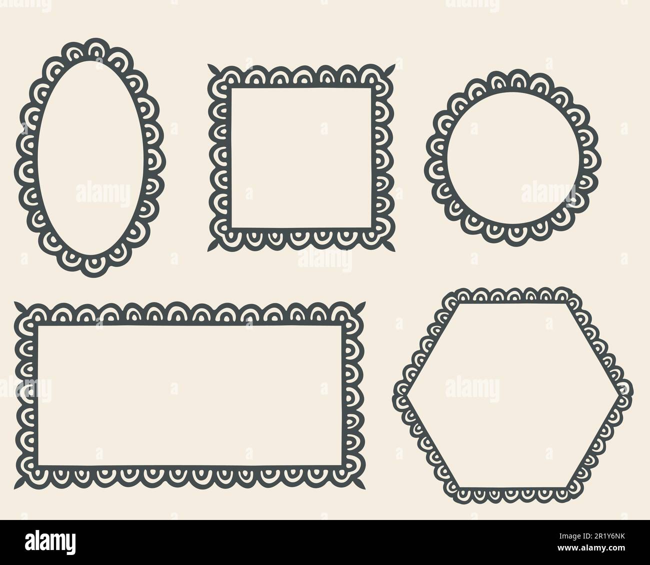 Frames outline set. Hand drawn decorative doodle ink stroke borders ...