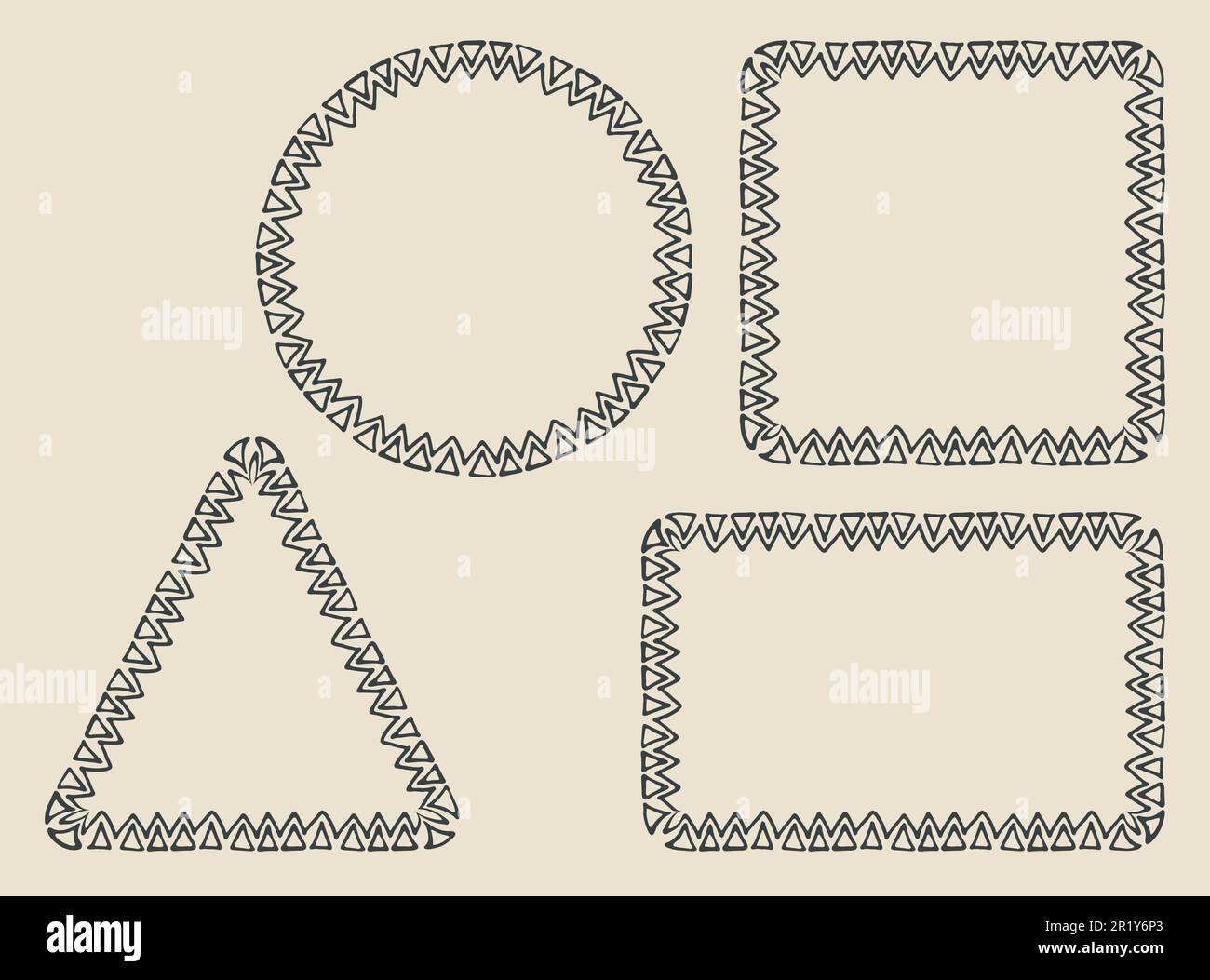 Tribal design, frames outline set. Hand drawn doodle ink stroke borders collection, zigzag ...
