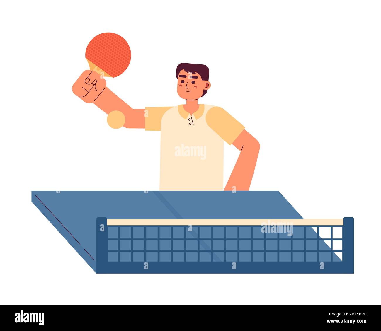 Asian man with paddle playing ping-pong match semi flat colorful vector ...