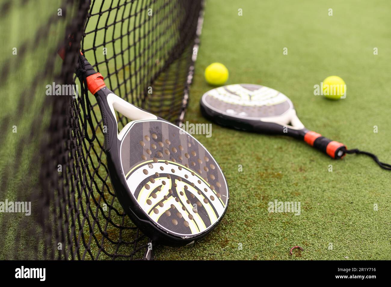 Paddle tennis objects and court Stock Photo - Alamy