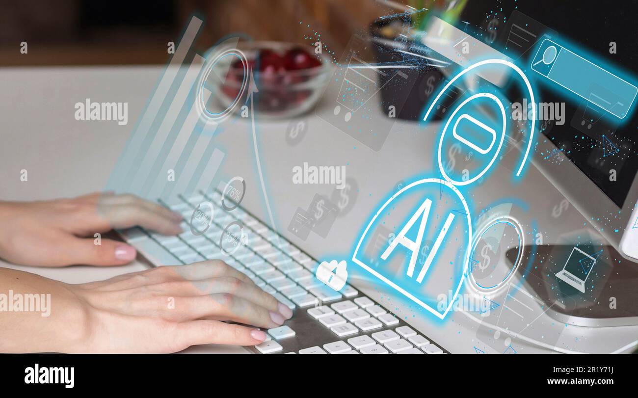 Woman using chatbot in computer and tablet smart intelligence Ai. Chat ...