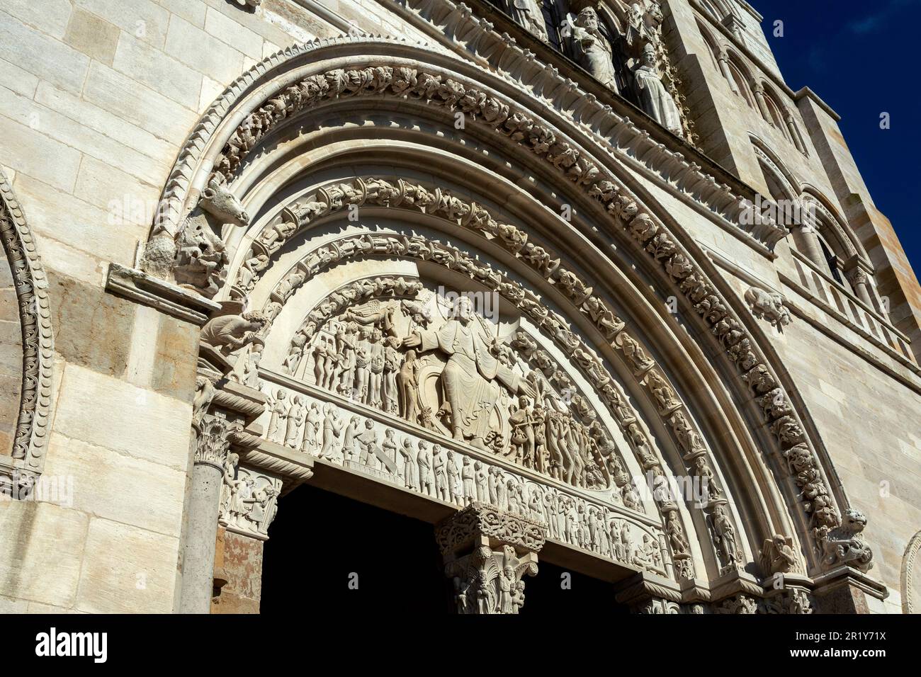 Vezelay . The tympanum of Basilica St Mary Magdalene porch . Unesco ...
