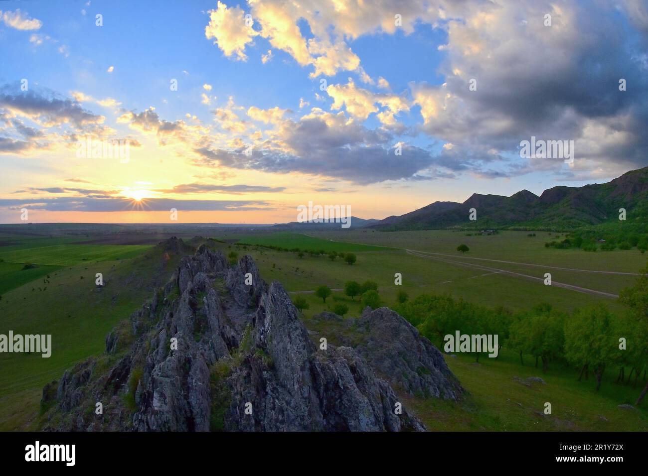 Spring in Macin Mountains, Romania at Sunset Stock Photo - Alamy