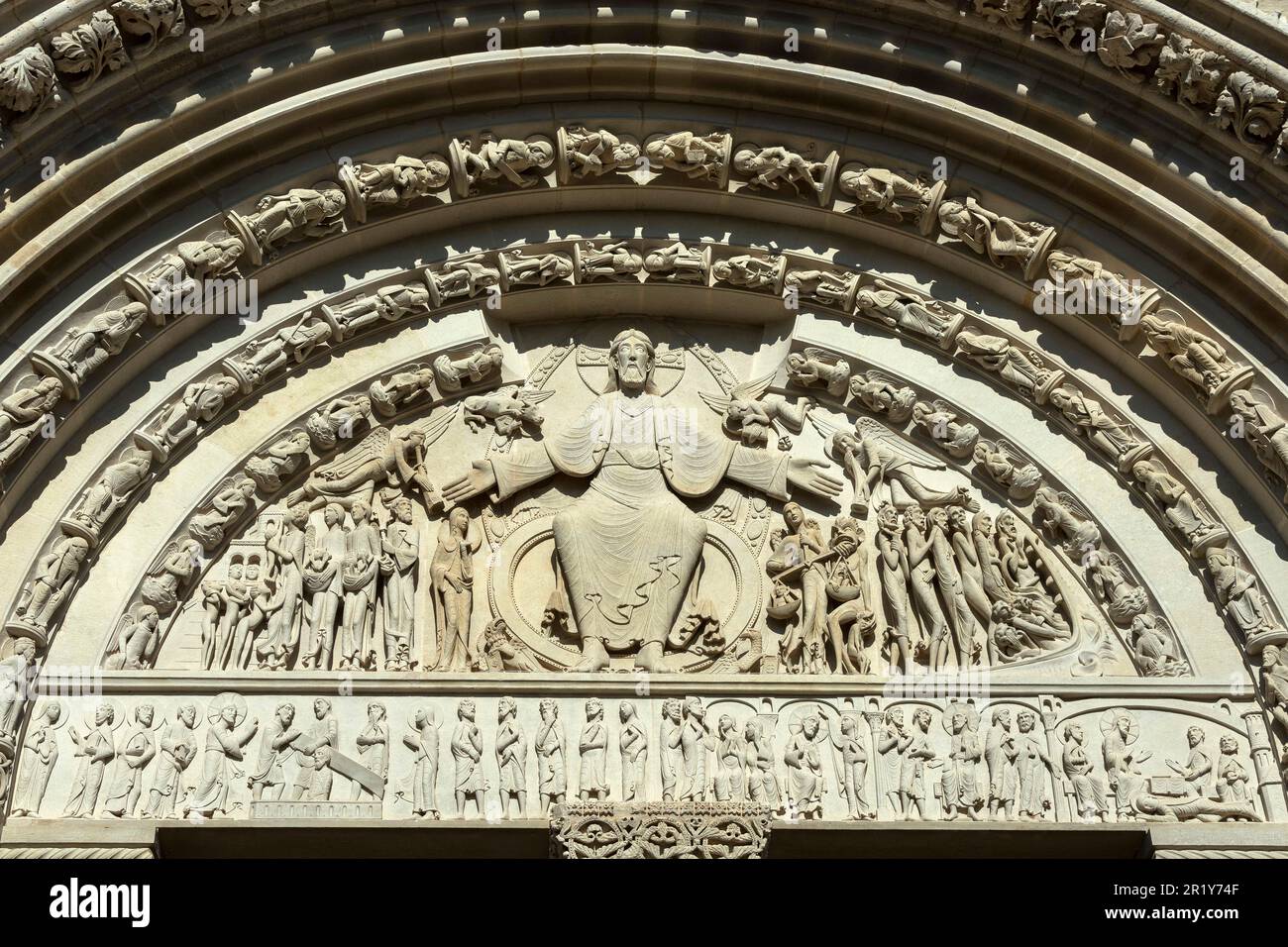 Vezelay . The tympanum of Basilica St Mary Magdalene porch . Unesco World heritage. Via ...