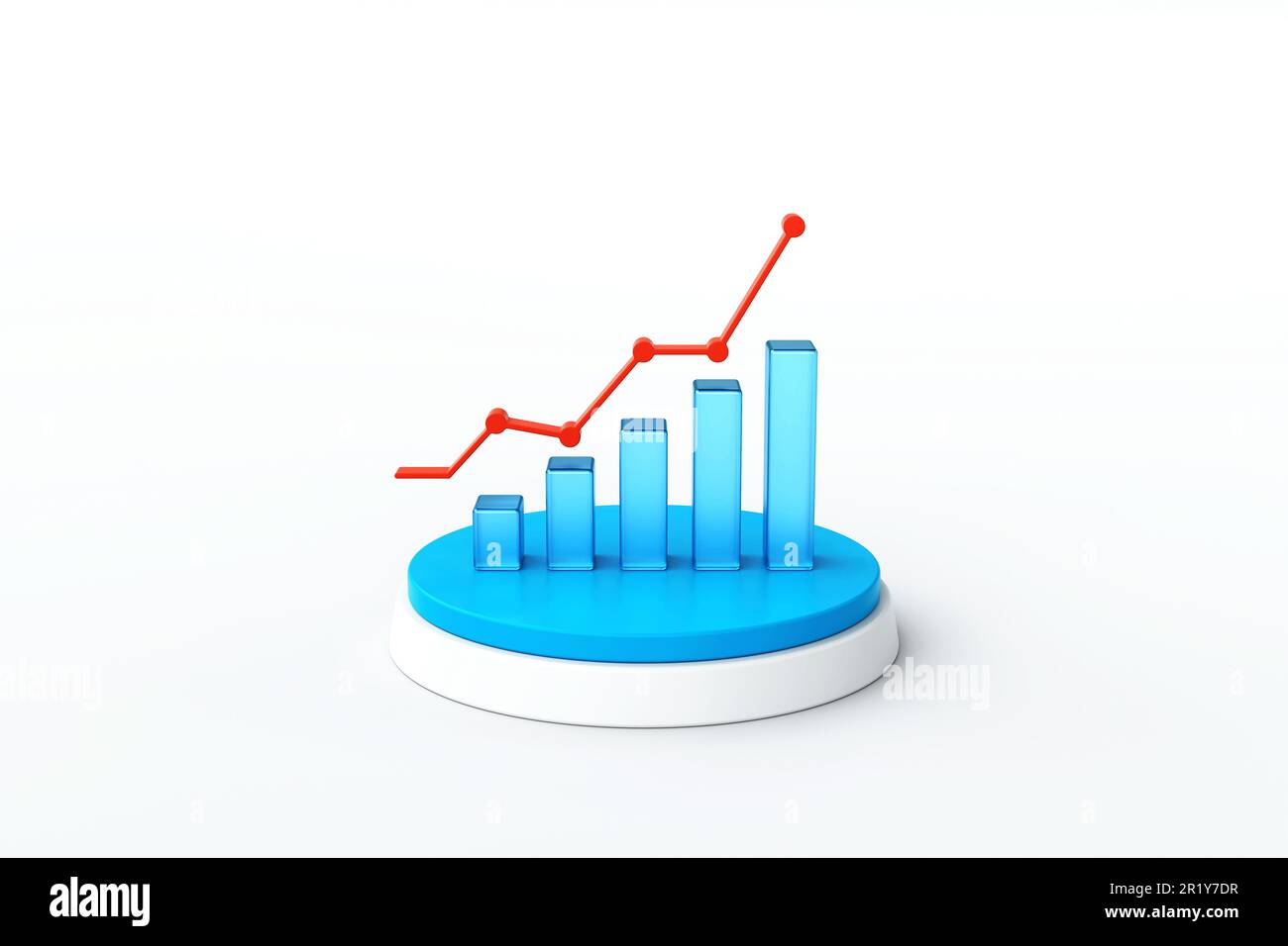 3d blue glass graph with red point chart icon on white podium, Trade ...