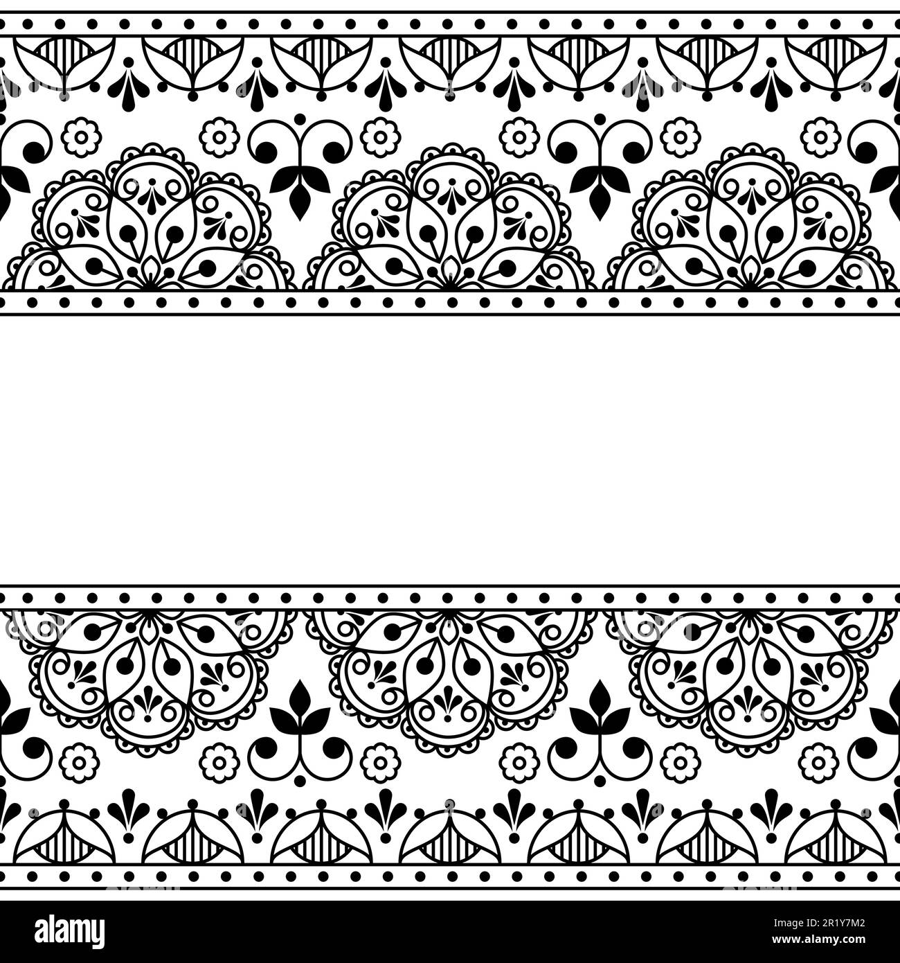 Scandinavian folk art outline vector seamless greeting card pattern ...