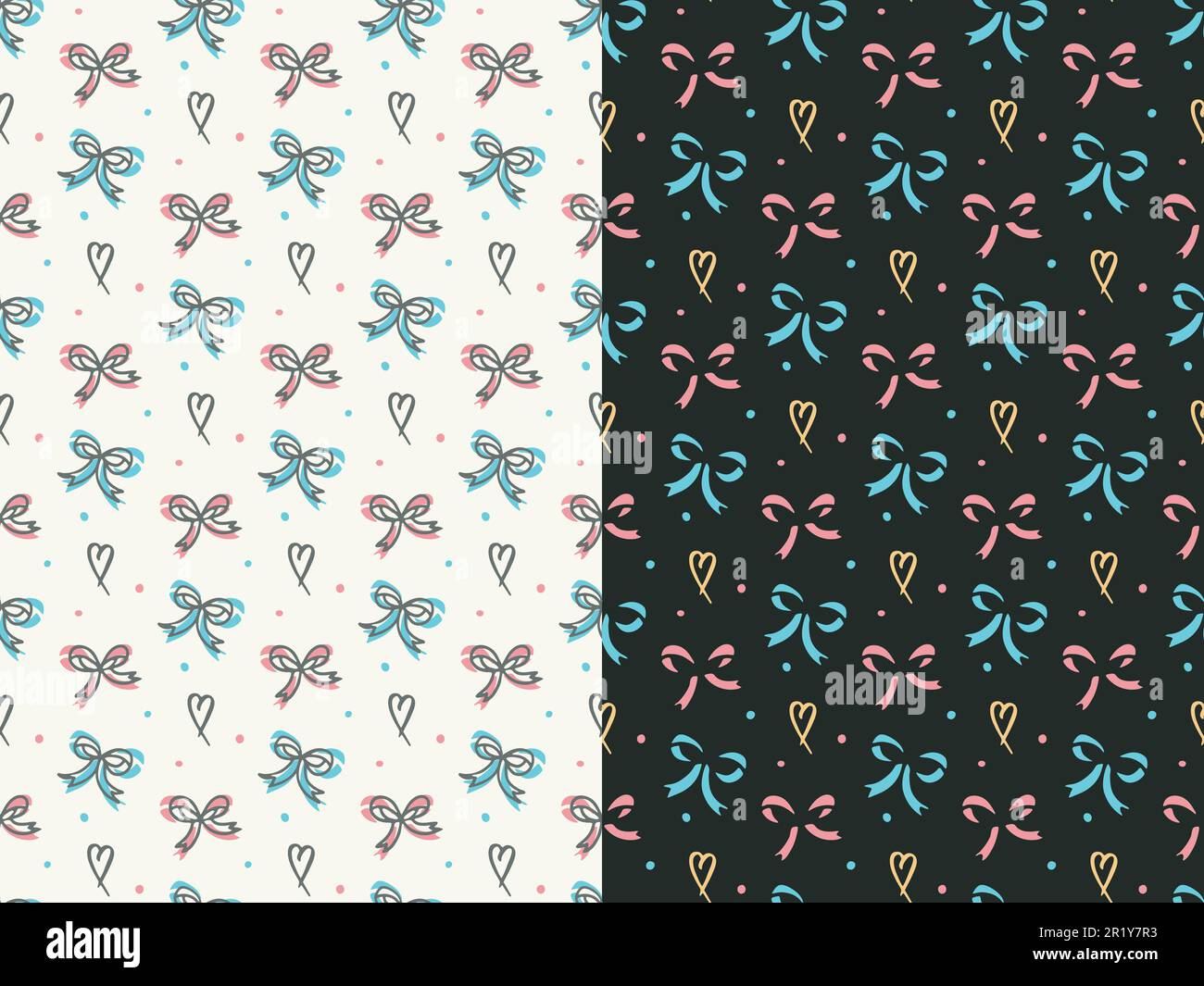 Bow holiday seamless patterns, set of 2. Hand drawn doodle design ...