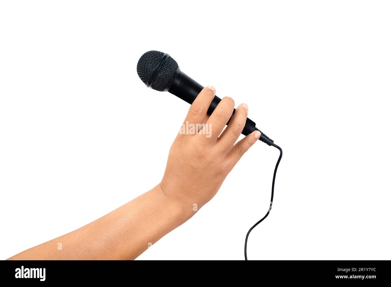 Human hand holding microphone isolated over white background Stock ...