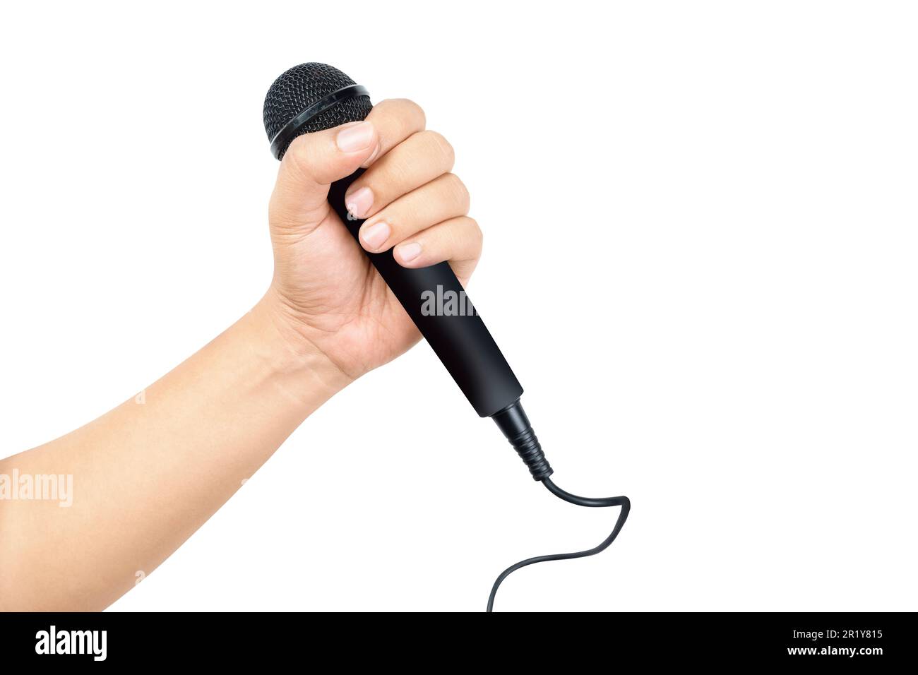 Human hand holding microphone isolated over white background Stock ...