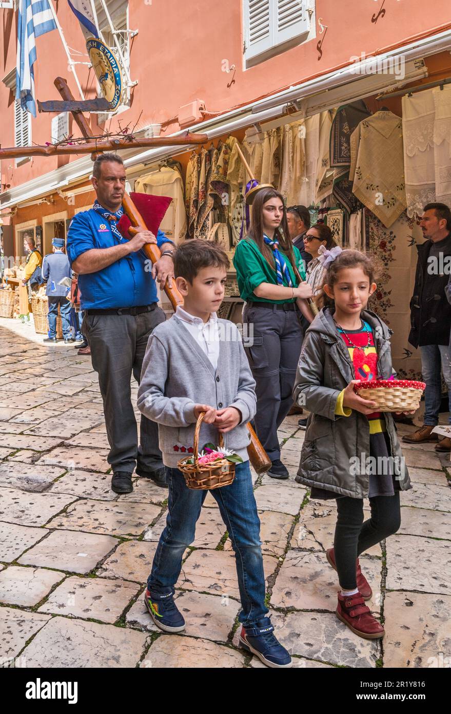 Children carrying Easter eggs blessed in church in Campiello (Old Town ...