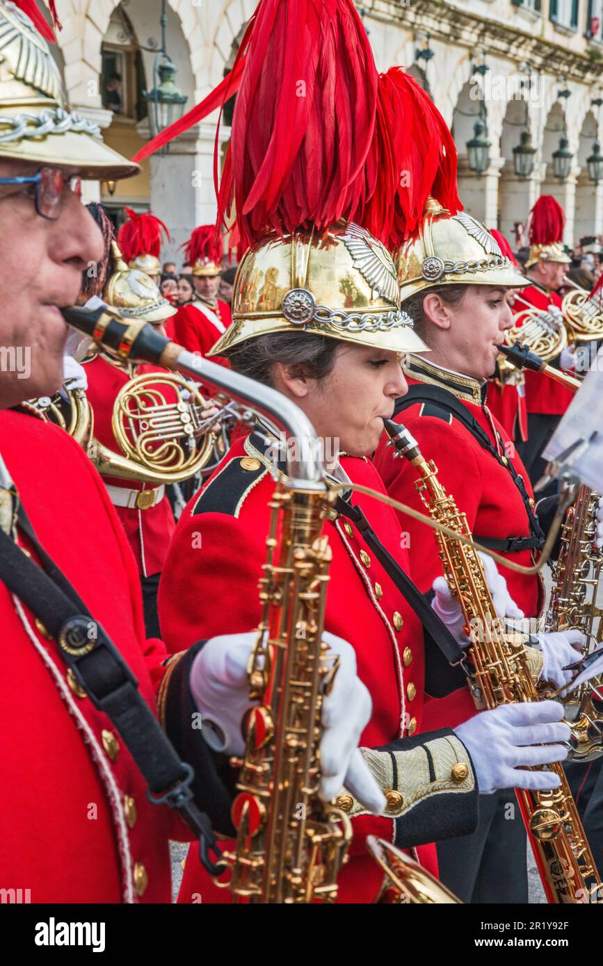 Musicians of The Old Philharmonic marching band, Agios Spyridon (Saint ...