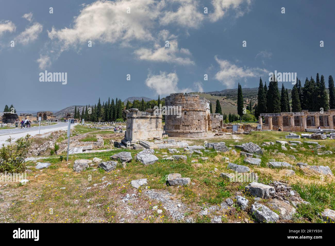 colonnade on the main street of ancient ruined city Hierapolis in ...