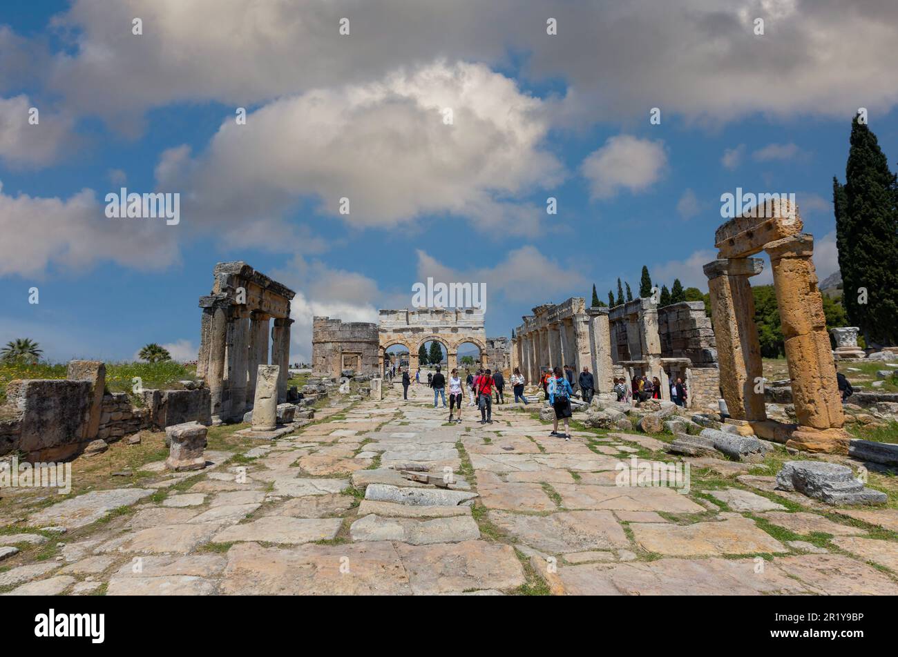 colonnade on the main street of ancient ruined city Hierapolis in ...