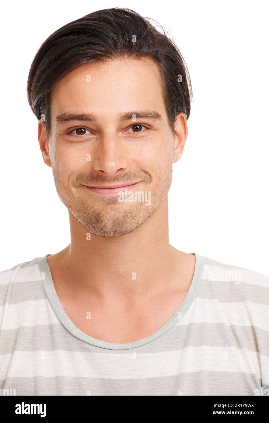 Happy, smile and face with portrait of man in studio for casual, trendy ...
