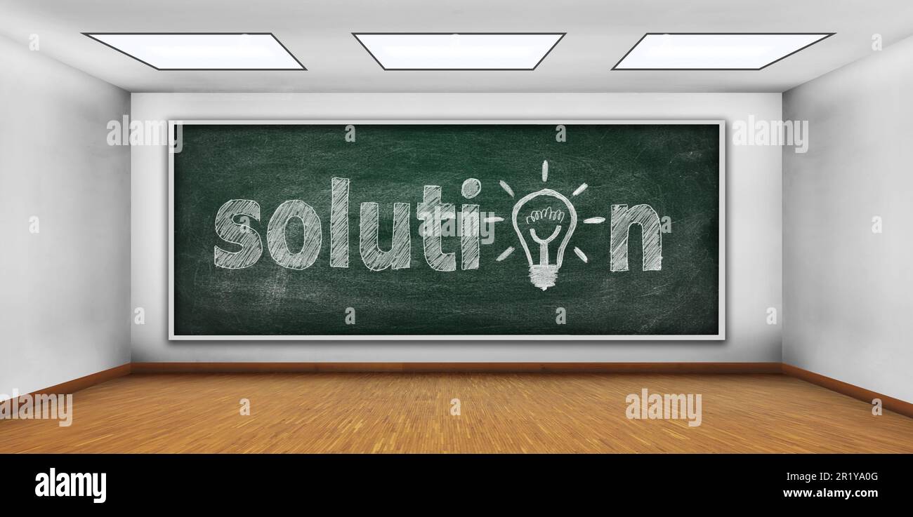 drawing solution symbol on the green chalkboard Stock Photo - Alamy