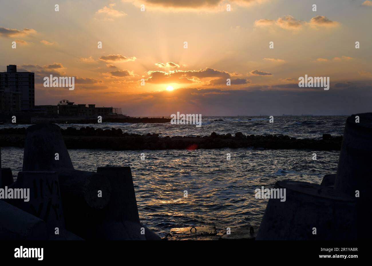 Sunset at the seaside in Alexandria, Egypt Stock Photo - Alamy