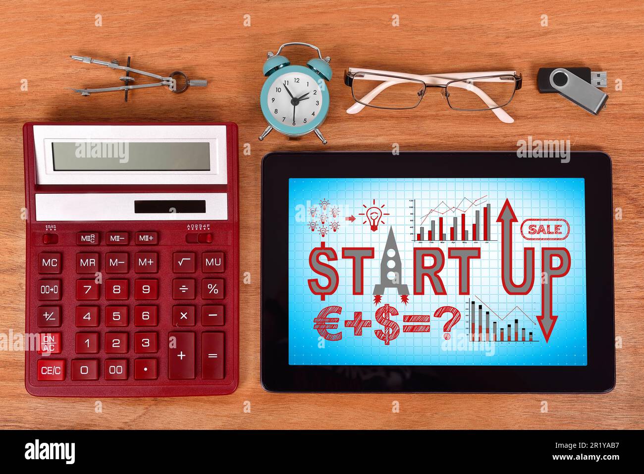 Tablet pc with start up scheme on screen Stock Photo - Alamy