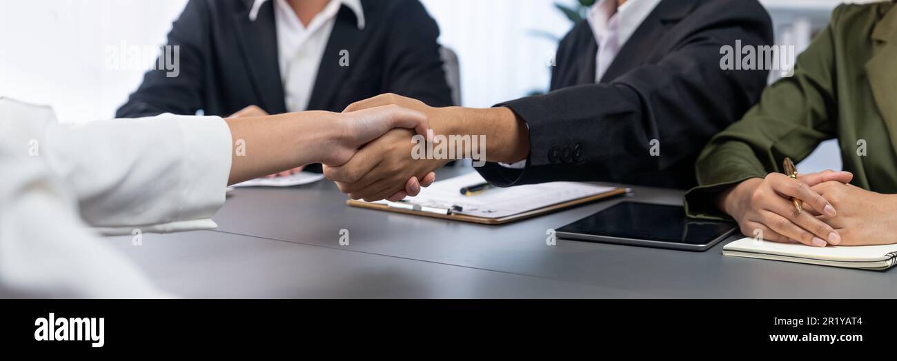 Interviewer handshaking the applicant hi-res stock photography and ...