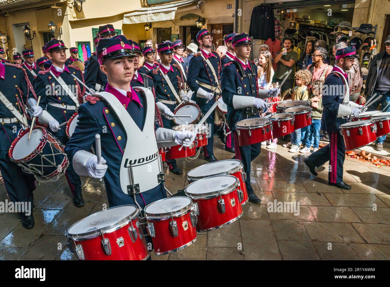 Marching band, performing at Nikiforou Theotoki street in Campiello ...
