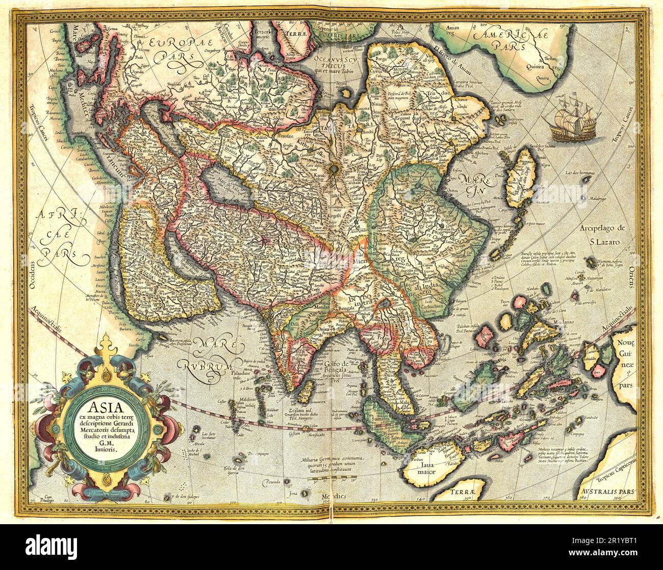 Atlas, map from 1623, China, Japan, Arabian countries, digitally ...