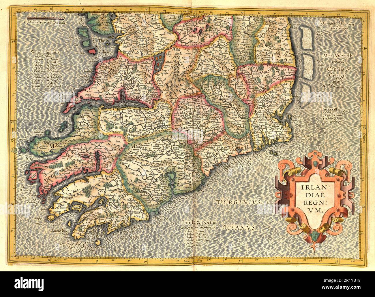Atlas, map from 1623, the South of Ireland, digitally restored ...