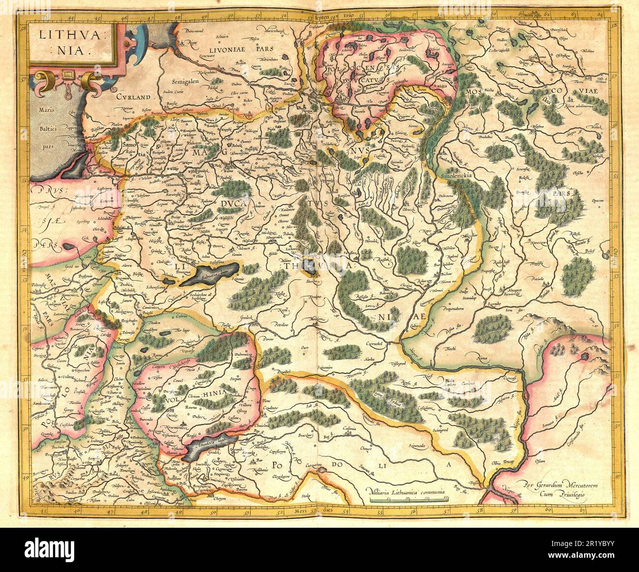 Atlas, map from 1623, Lithuania, digitally restored reproduction from ...