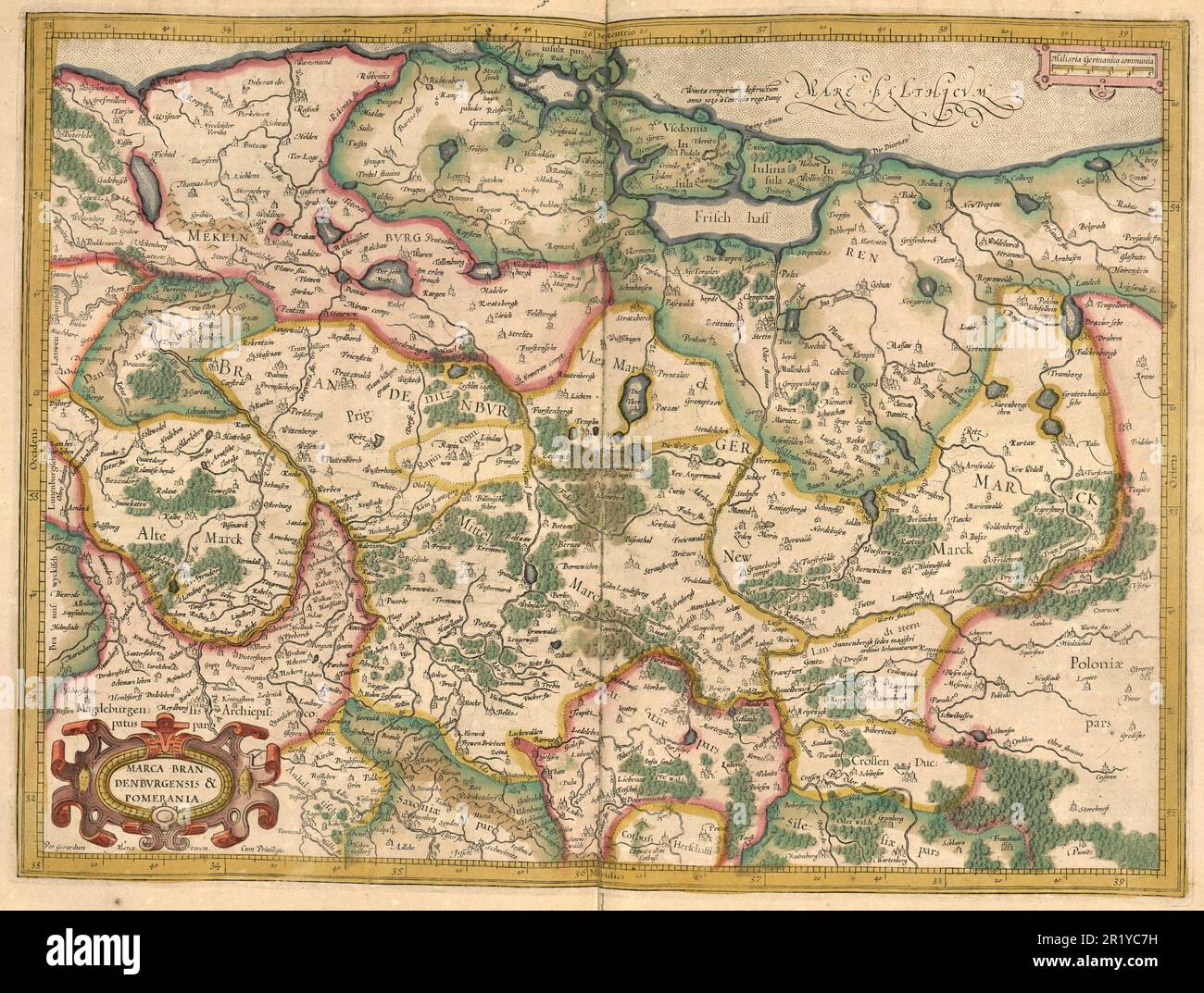 Atlas, map from 1623, Mark Brandenburg, Pomerania, Germany, digitally ...