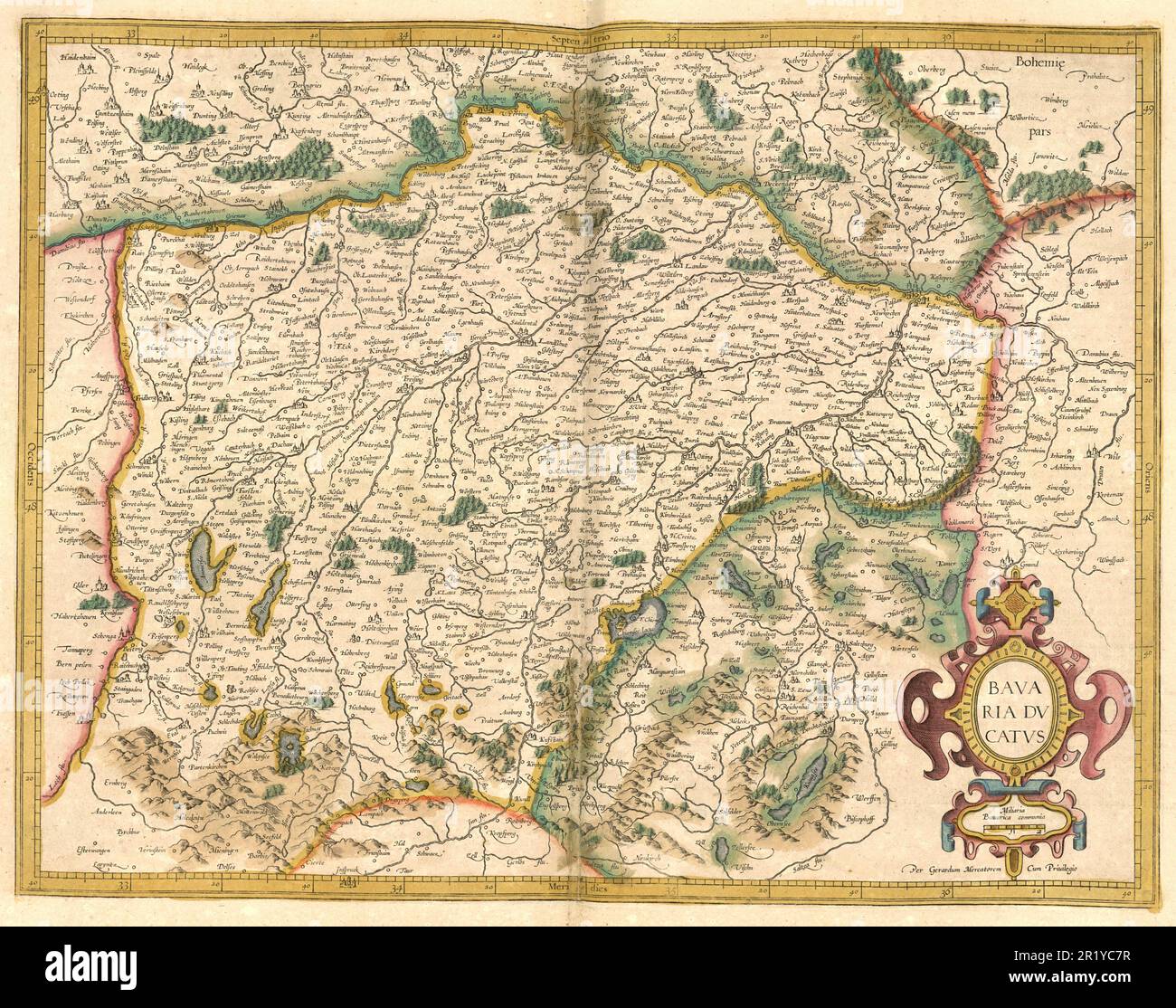 Atlas, map from 1623, Bavaria, Germany, digitally restored reproduction ...